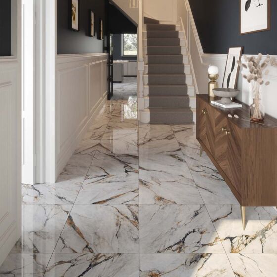 Hestia Viola Marble Glazed Porcelain Wall & Floor Tile 600x600mm ...
